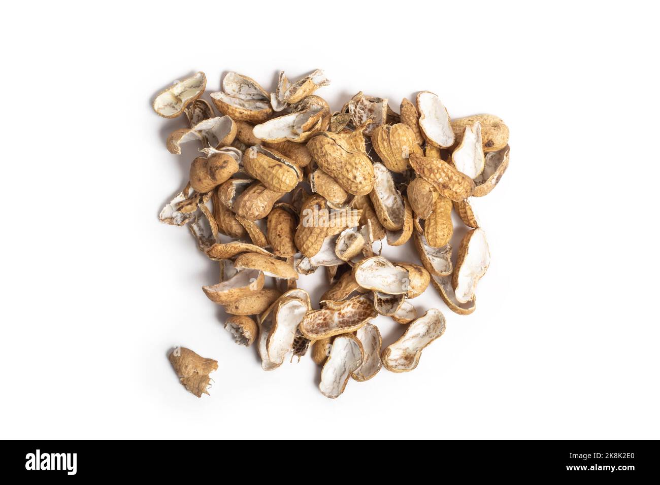 A top view of a pile of peanut shells on a white background Stock Photo ...