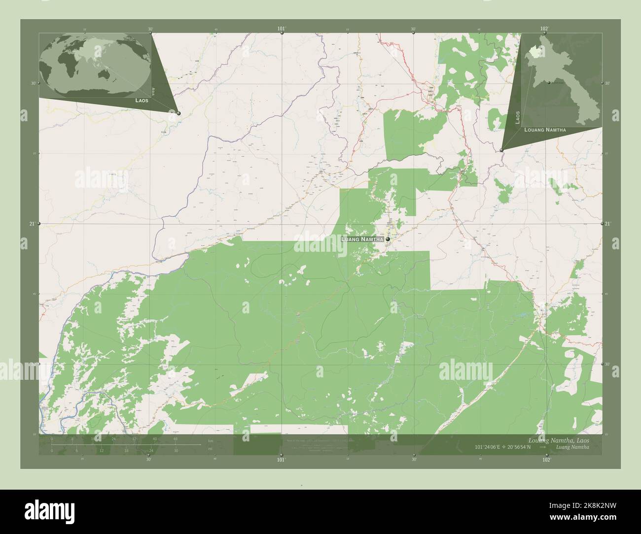 Louang Namtha, province of Laos. Open Street Map. Locations and names of major cities of the ...