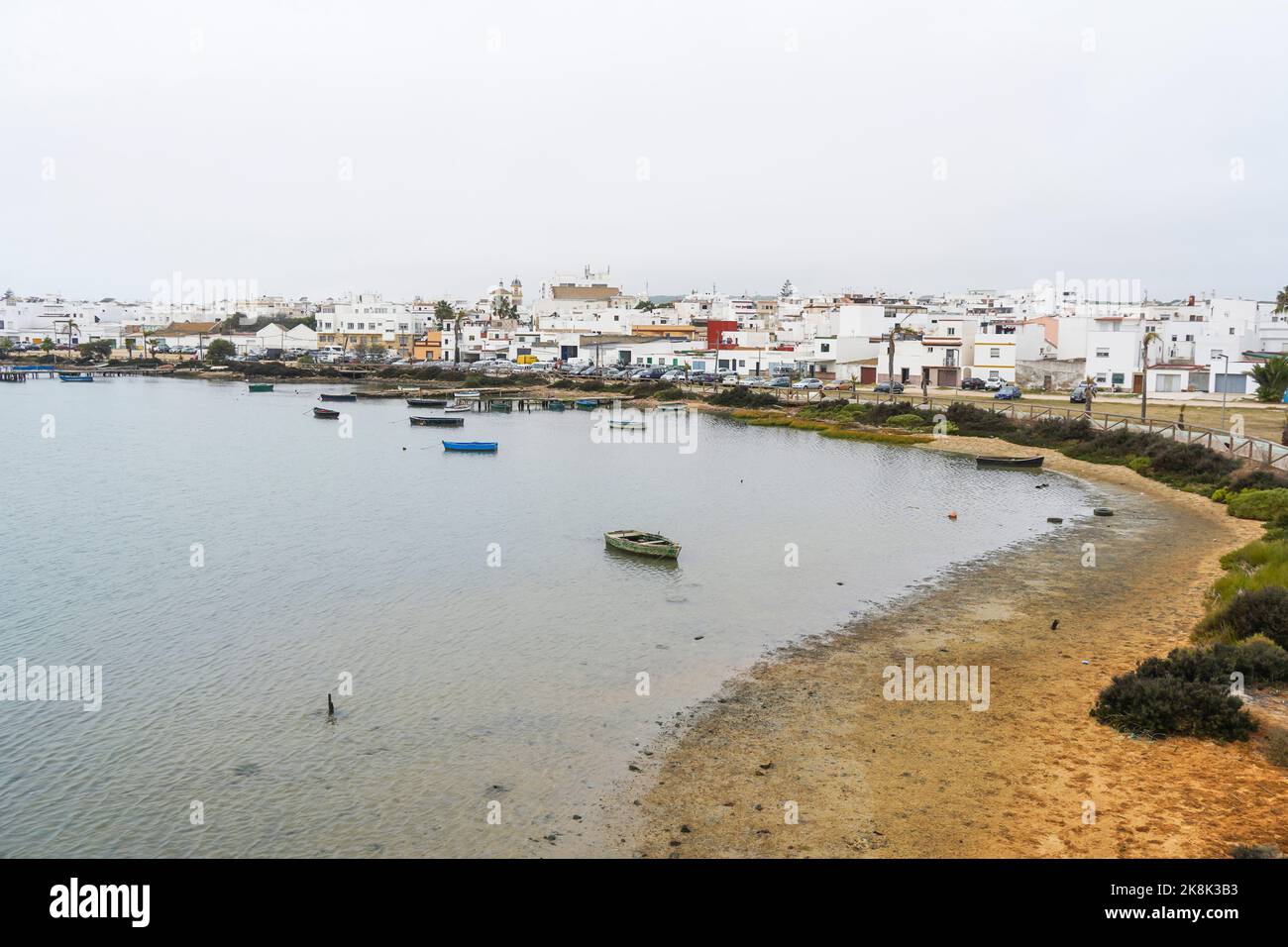 Barbate river, harbour. The white coastal village with old harbour ...