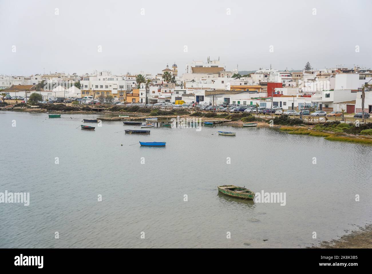 Barbate river, harbour. The white coastal village with old harbour ...