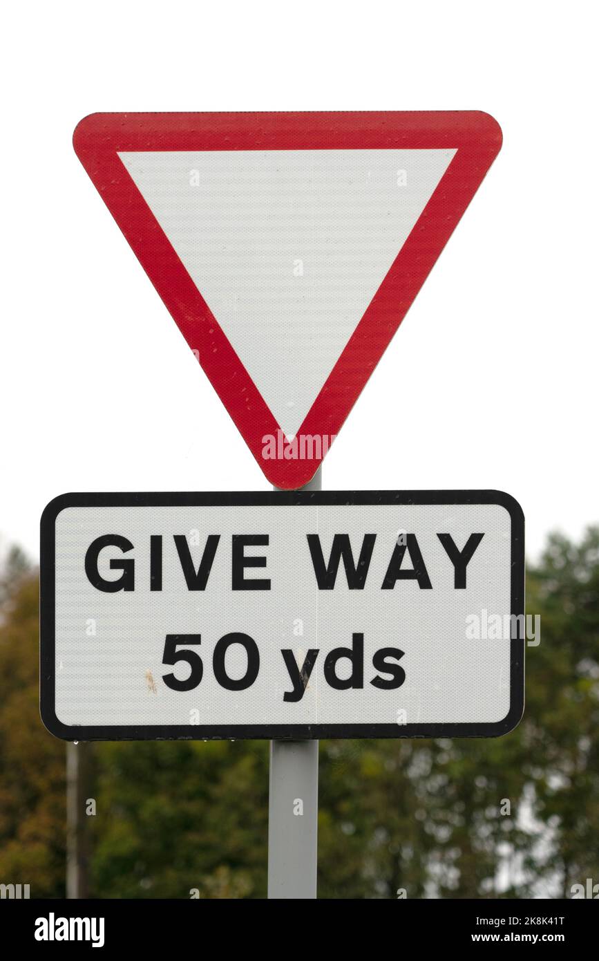 Give Way 50 Yards Stock Photo Alamy