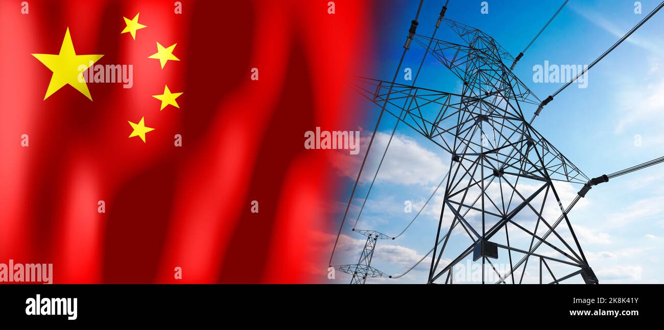 China - country flag and electricity pylons - 3D illustration Stock ...
