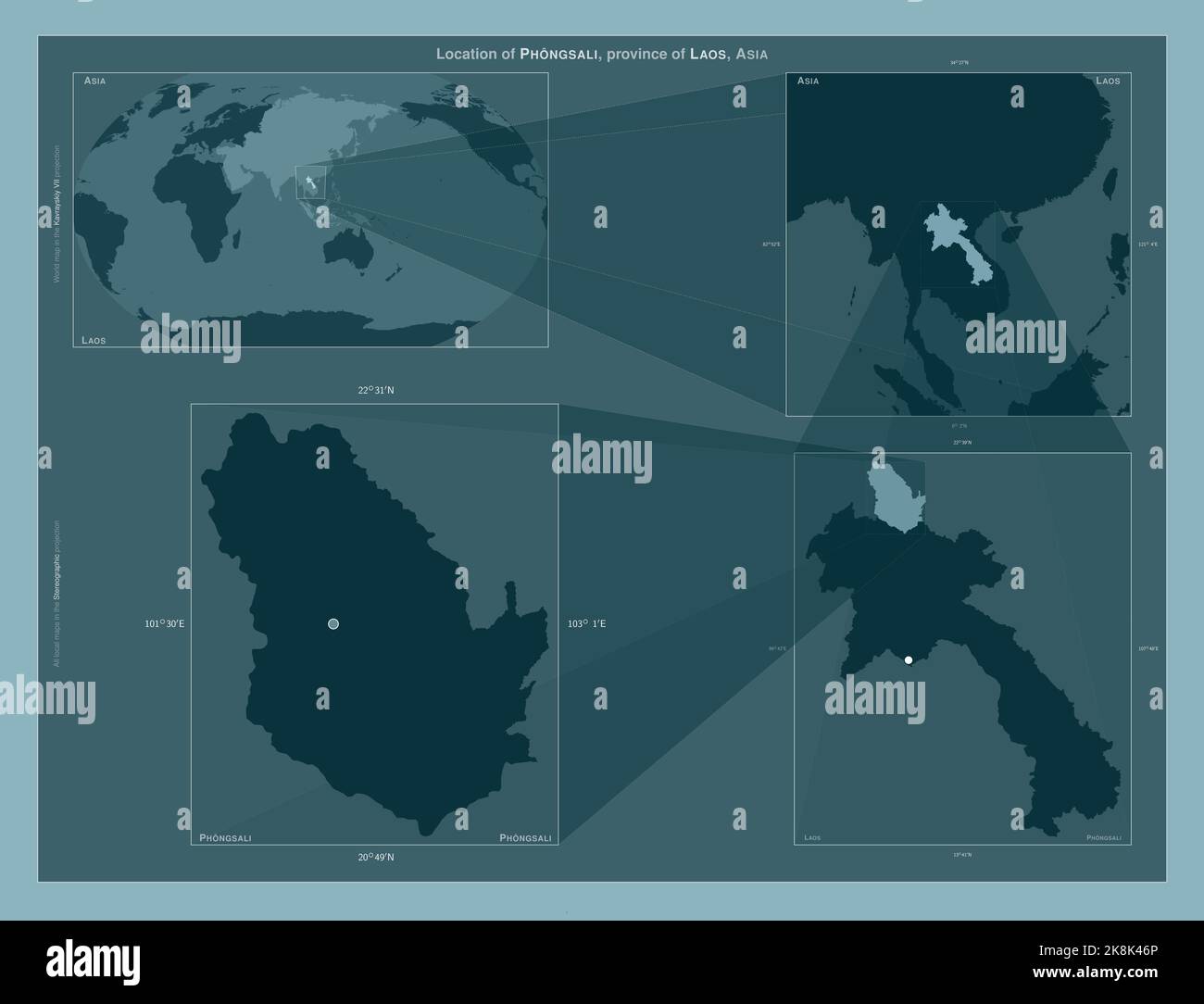 Phongsali, province of Laos. Diagram showing the location of the region ...