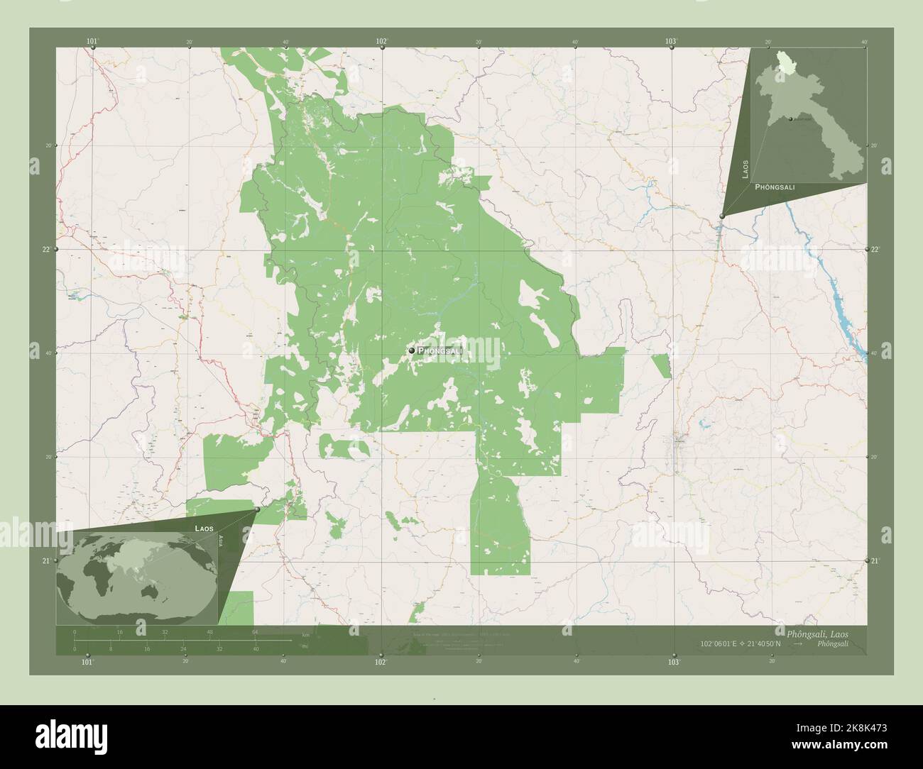 Phongsali, province of Laos. Open Street Map. Locations and names of ...