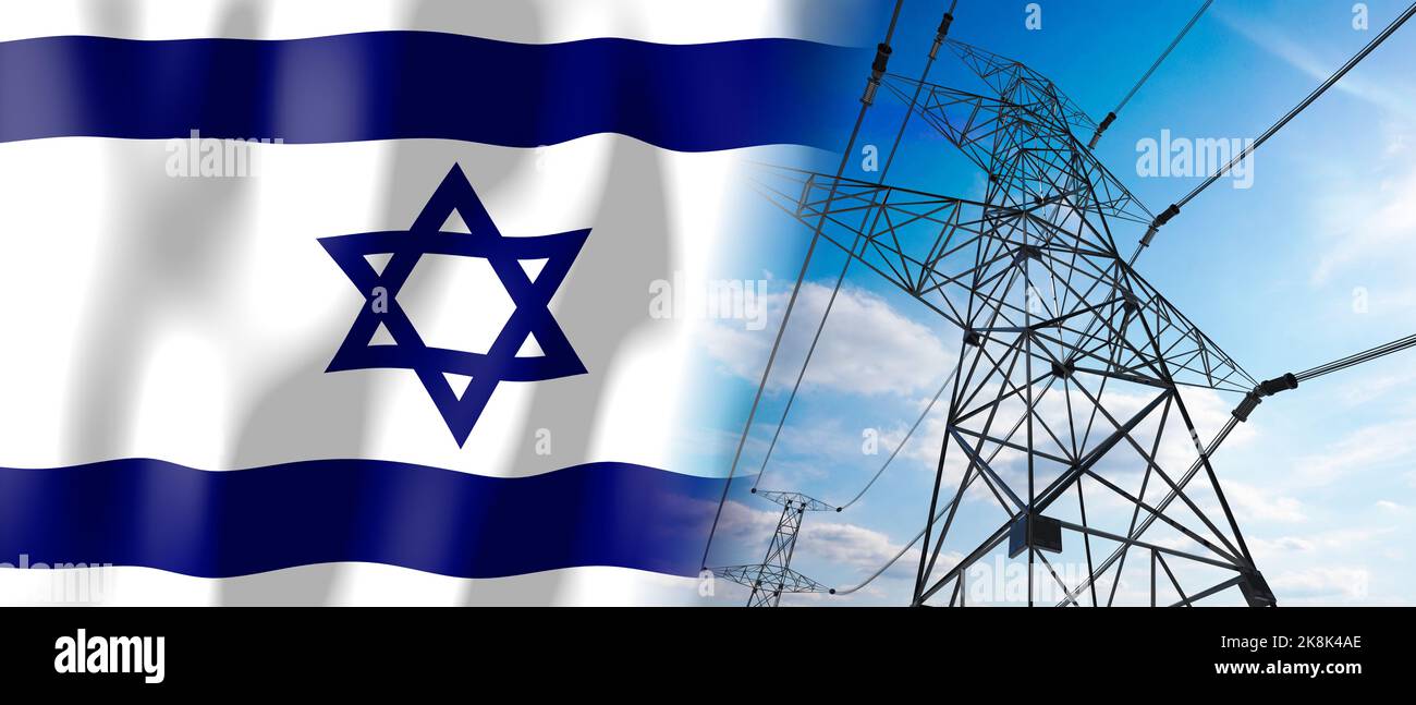 Israel - country flag and electricity pylons - 3D illustration Stock ...