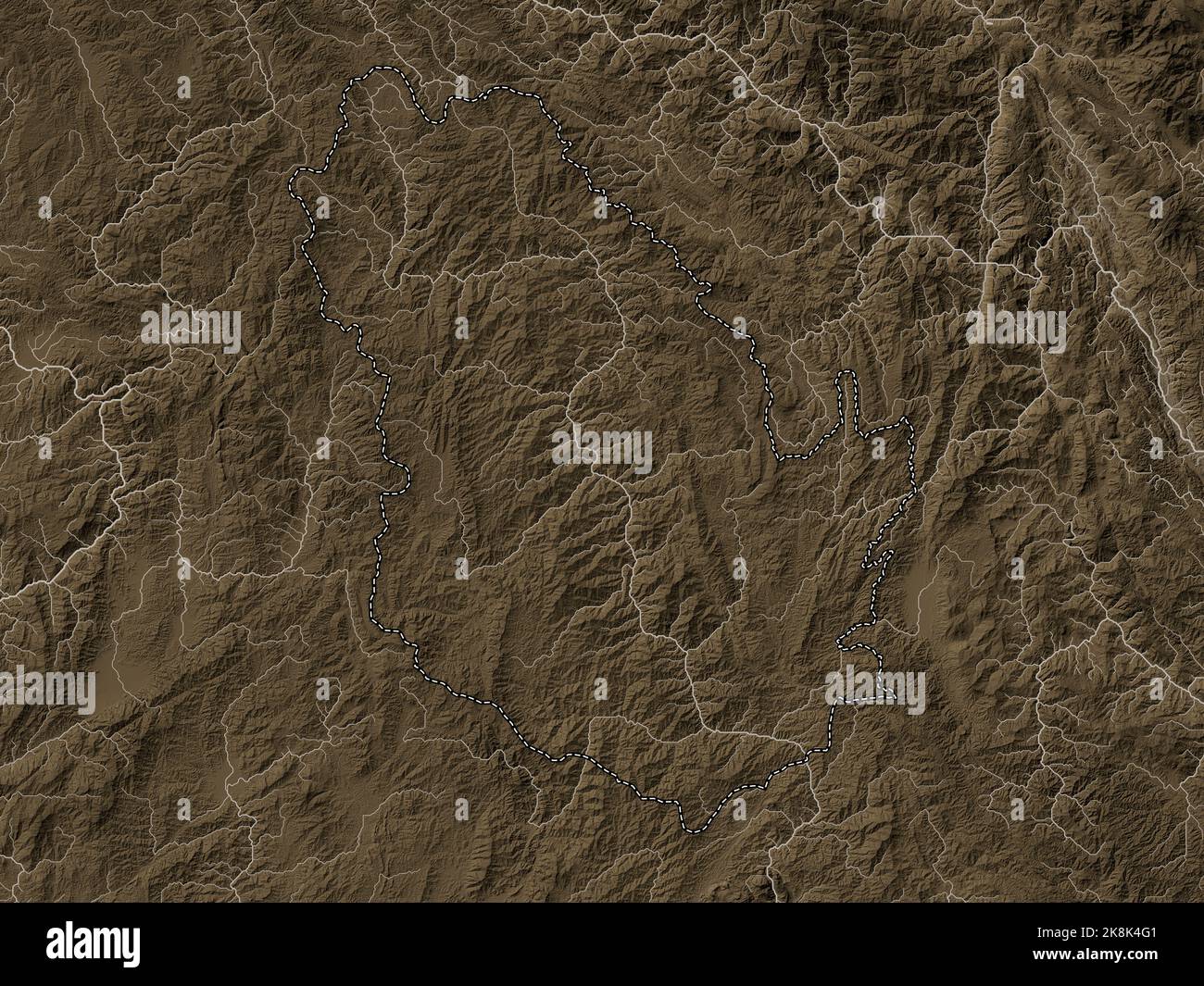 Phongsali, province of Laos. Elevation map colored in sepia tones with ...