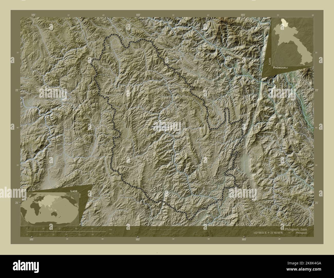 Phongsali, province of Laos. Elevation map colored in wiki style with ...