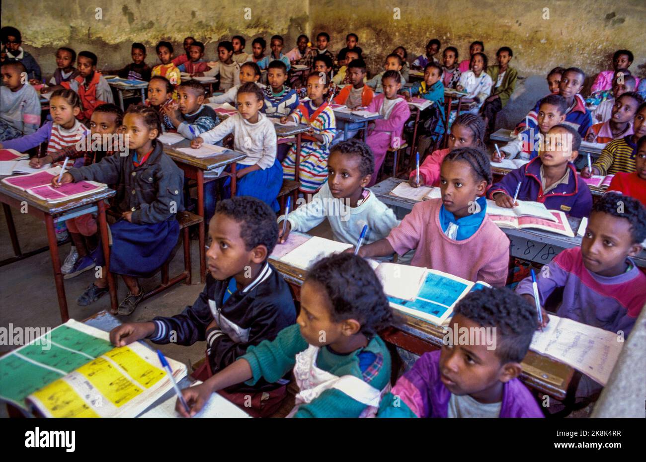 Ethiopia, Addis Abeba; Children sitting in the classroom at a primary ...