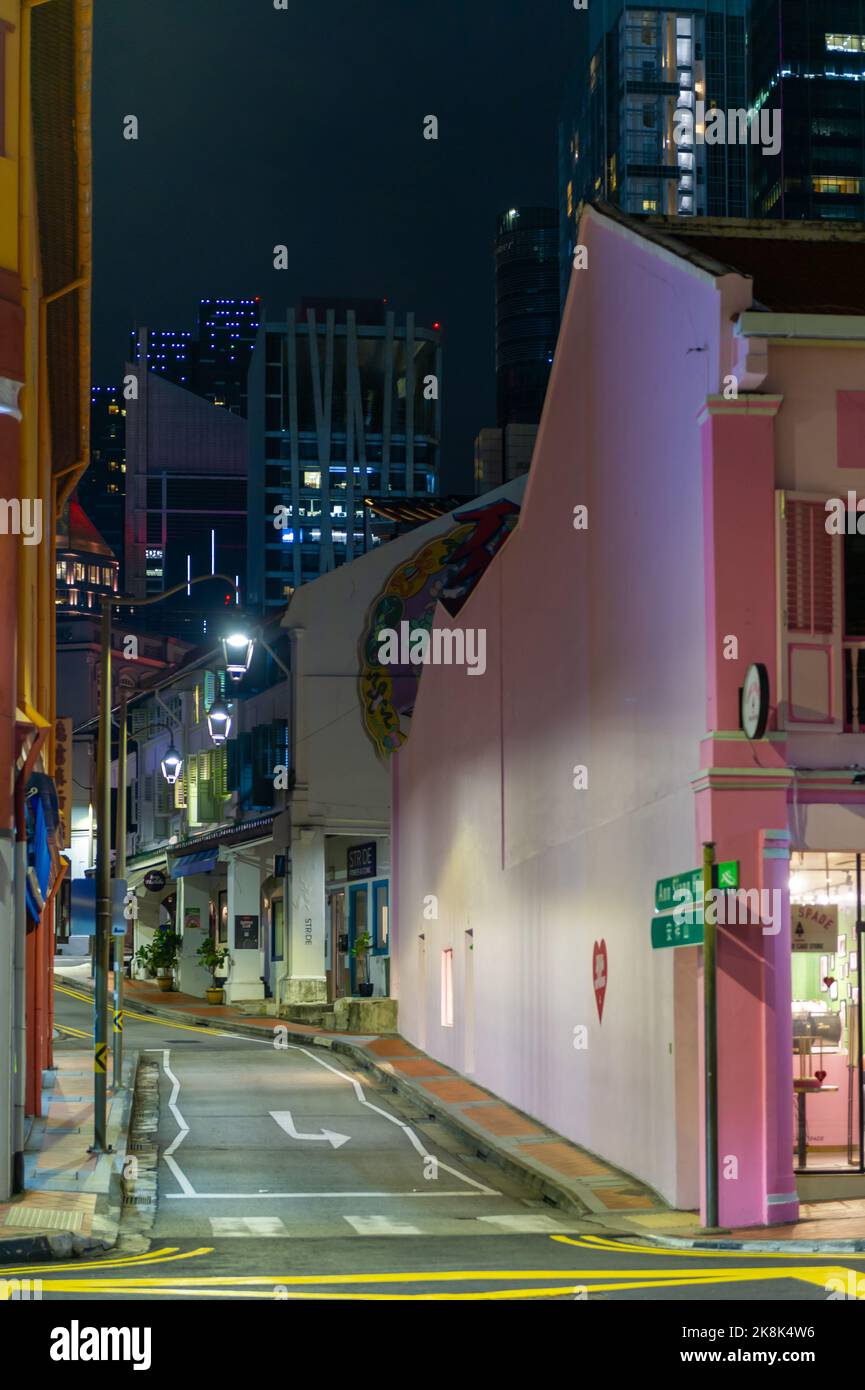 An uphill image of Ann Siang Hill, Singapore, taken at night Stock ...
