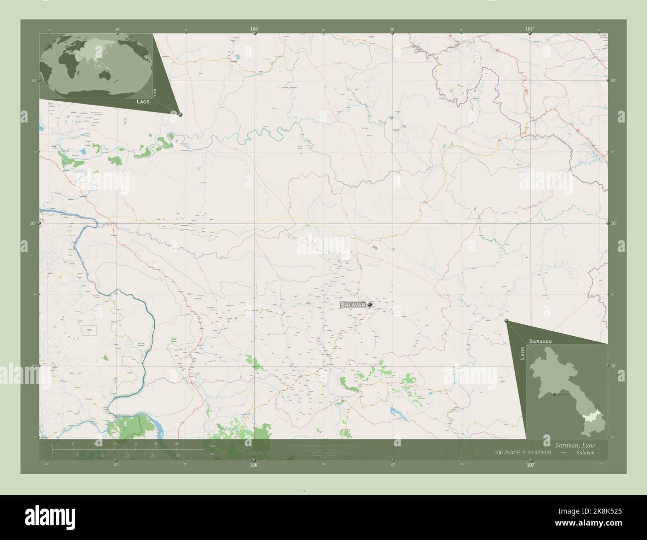 Saravan, province of Laos. Open Street Map. Locations and names of ...