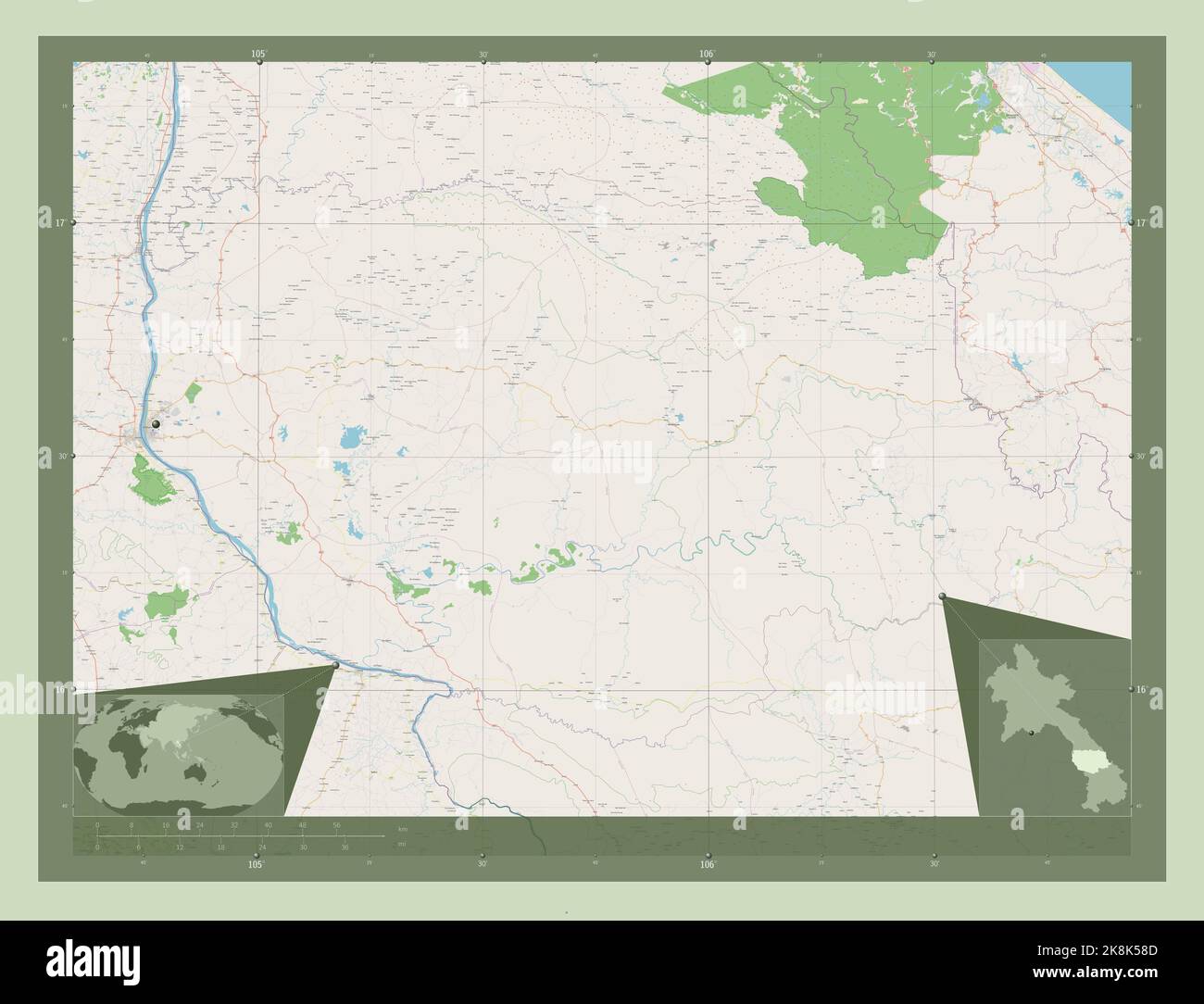 Savannakhet, province of Laos. Open Street Map. Locations of major ...