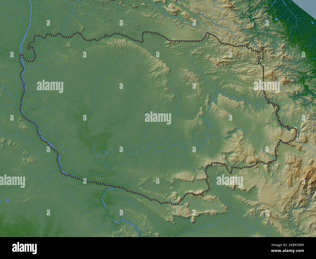 Savannakhet, province of Laos. Colored elevation map with lakes and ...