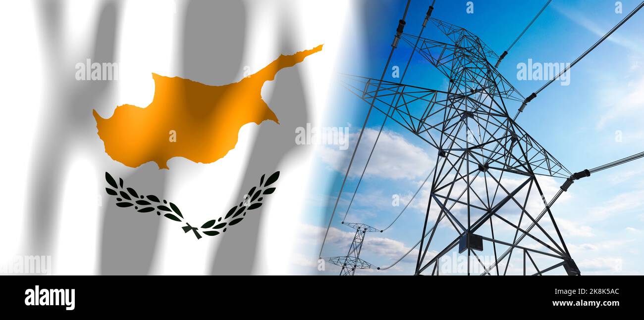 Cyprus - country flag and electricity pylons - 3D illustration Stock ...