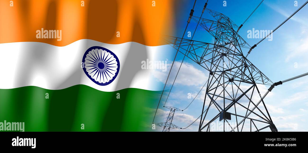 India - country flag and electricity pylons - 3D illustration Stock ...