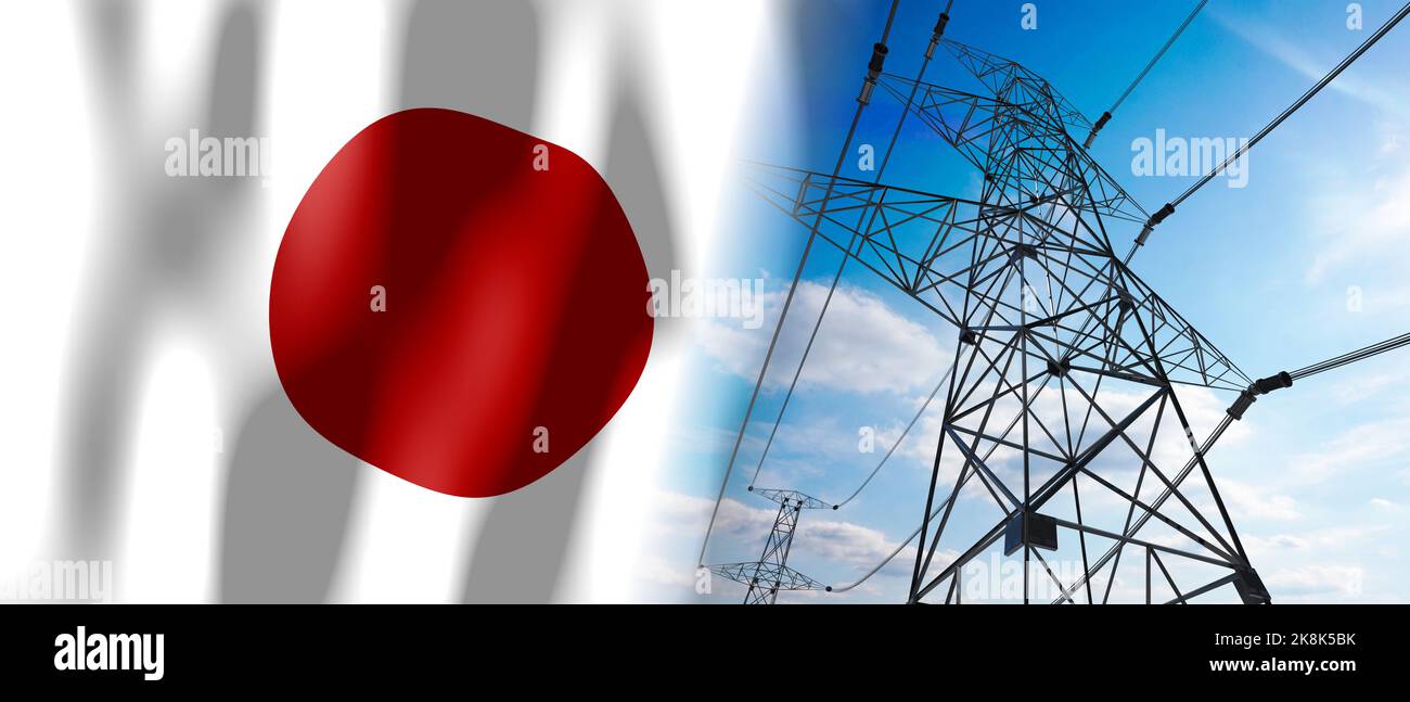 Japan - country flag and electricity pylons - 3D illustration Stock ...