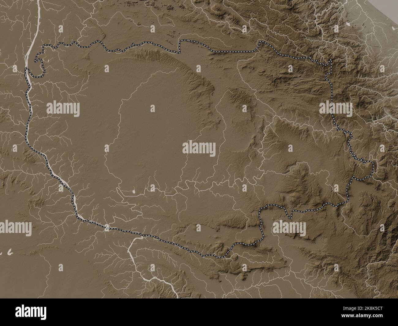 Savannakhet, province of Laos. Elevation map colored in sepia tones ...