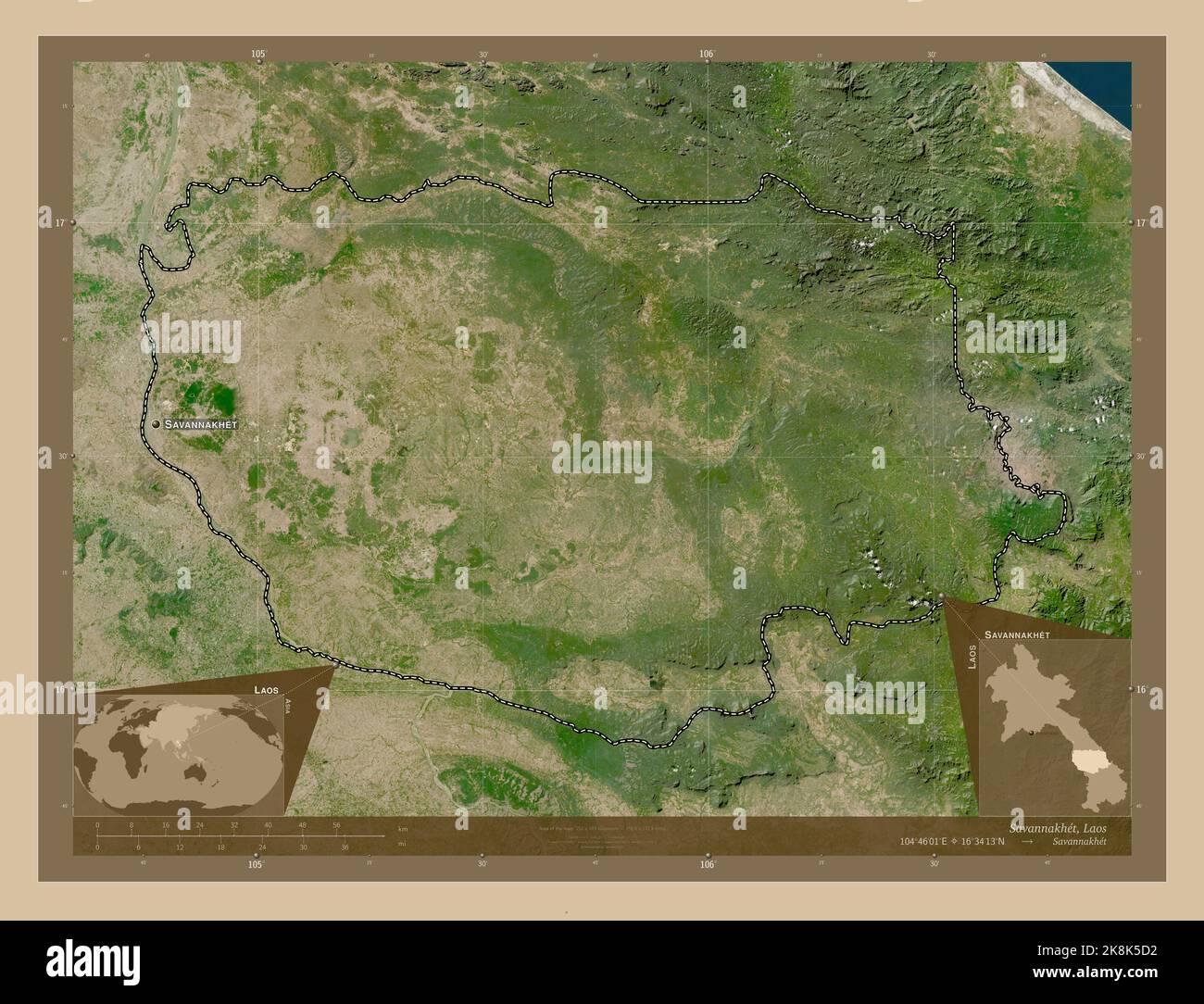 Savannakhet, province of Laos. Low resolution satellite map. Locations ...