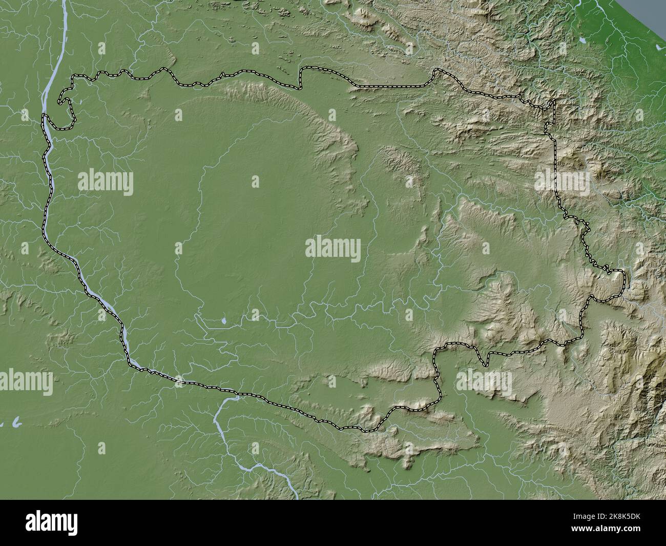 Savannakhet, province of Laos. Elevation map colored in wiki style with lakes and rivers Stock ...