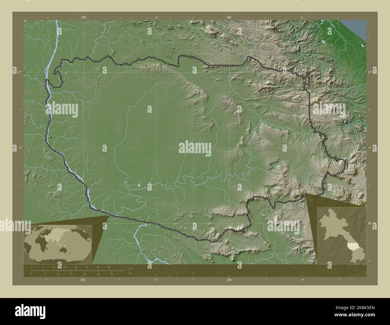 Savannakhet, province of Laos. Elevation map colored in wiki style with ...