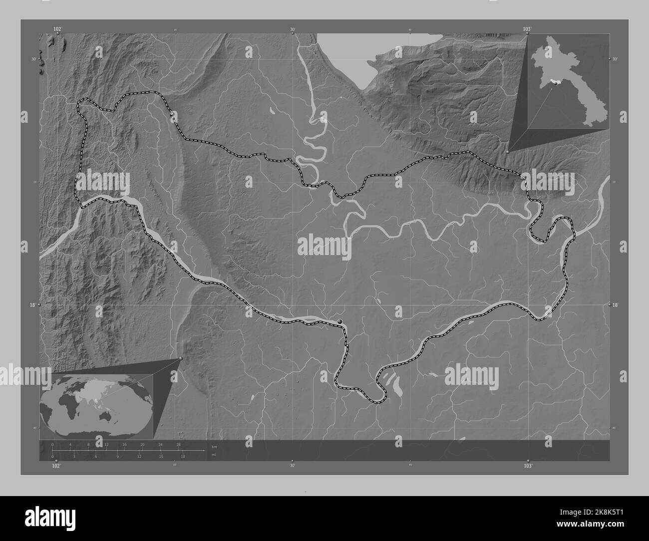 Vientiane prefecture, prefecture of Laos. Grayscale elevation map with ...