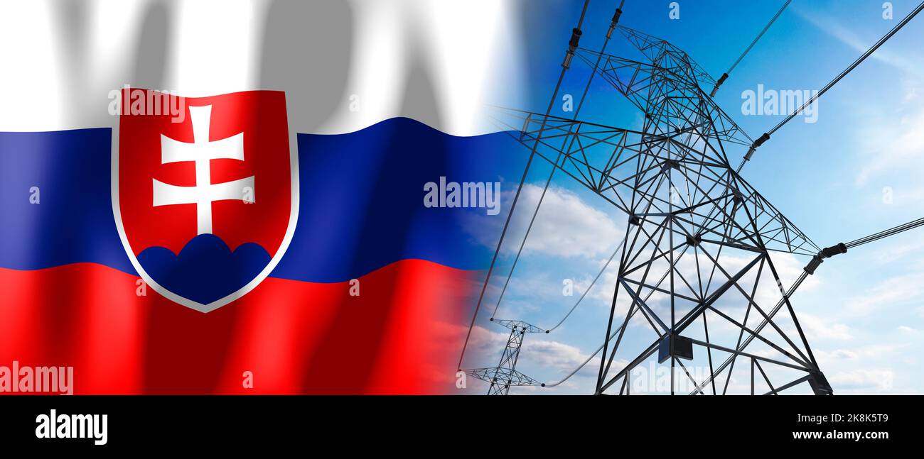 Slovakia - country flag and electricity pylons - 3D illustration Stock ...