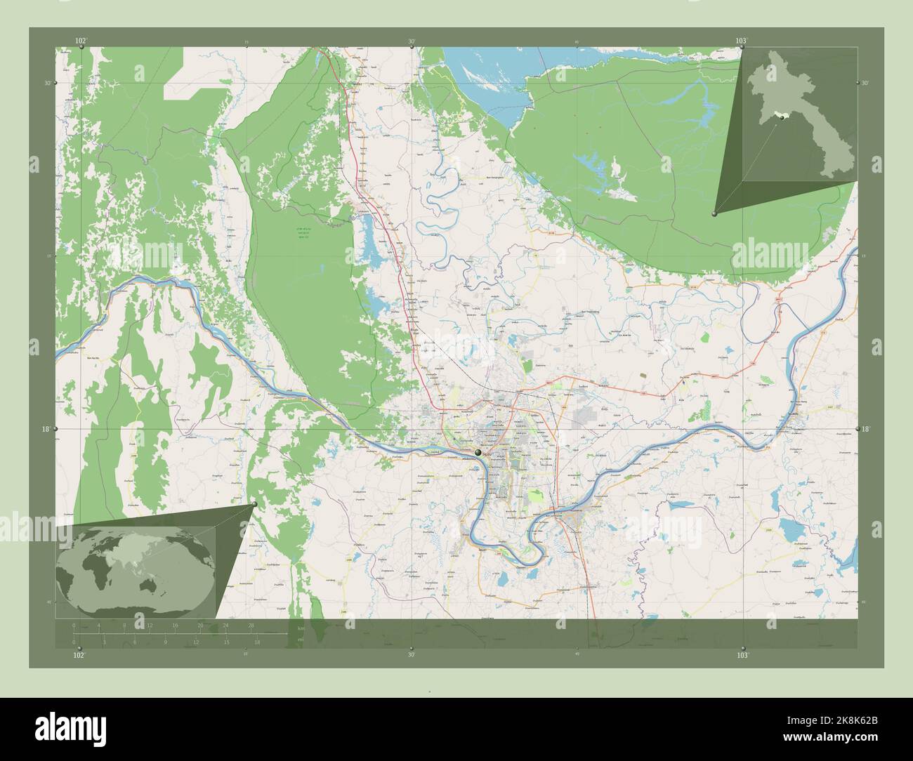 Vientiane prefecture, prefecture of Laos. Open Street Map. Locations of major cities of the ...