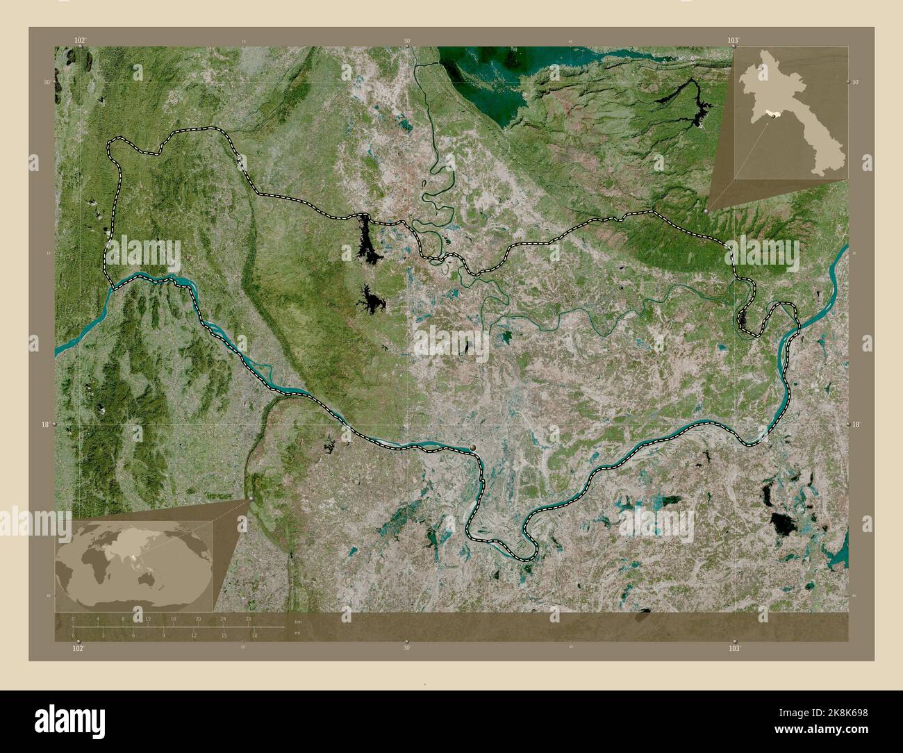 Vientiane prefecture, prefecture of Laos. High resolution satellite map ...