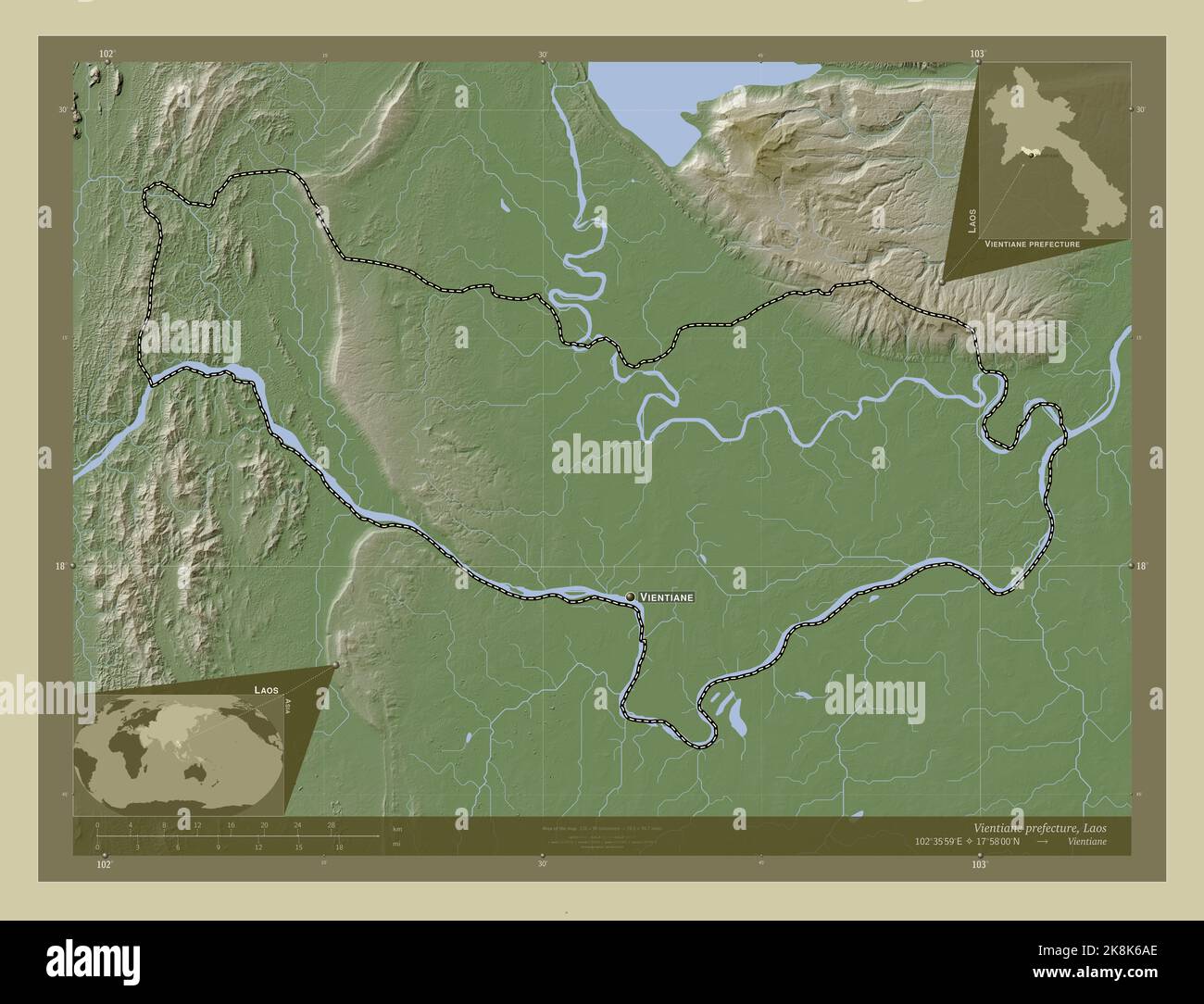Vientiane prefecture, prefecture of Laos. Elevation map colored in wiki ...