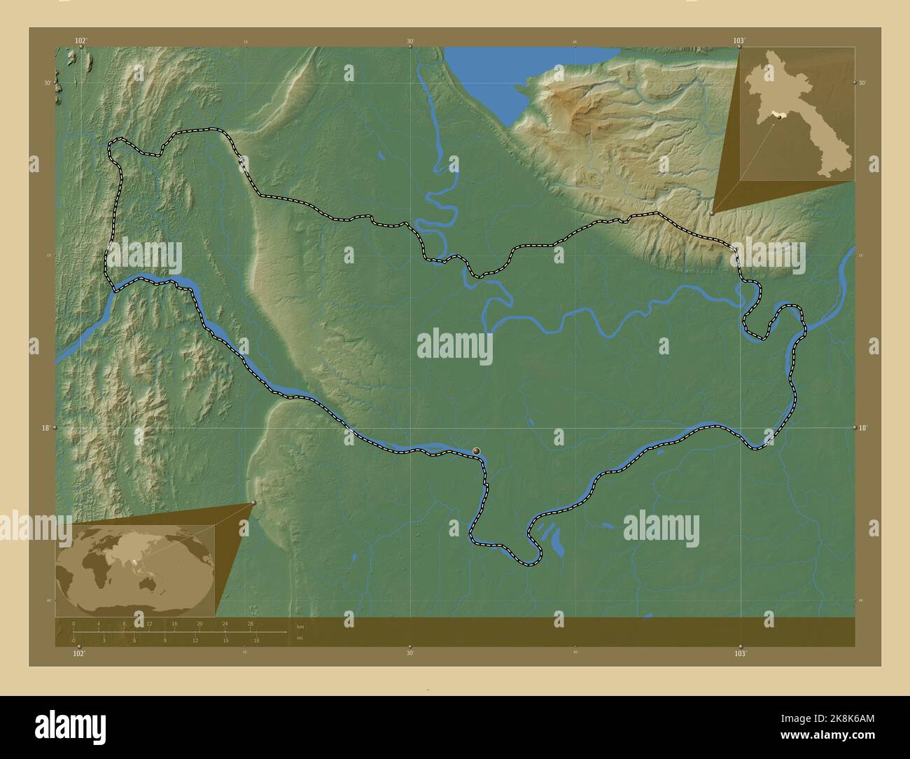 Vientiane prefecture, prefecture of Laos. Colored elevation map with ...