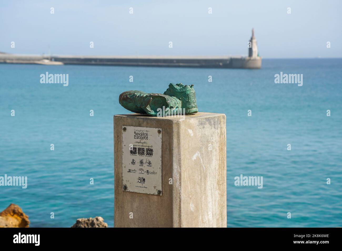 Monument to the pilgrims in Spain. Bronze monument on road to Las ...