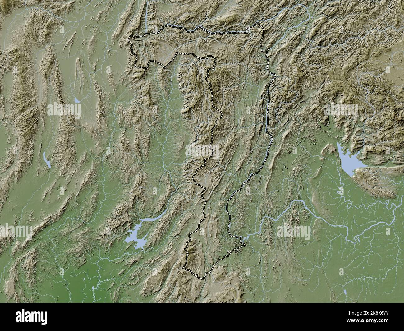 Xaignabouri, province of Laos. Elevation map colored in wiki style with lakes and rivers Stock ...