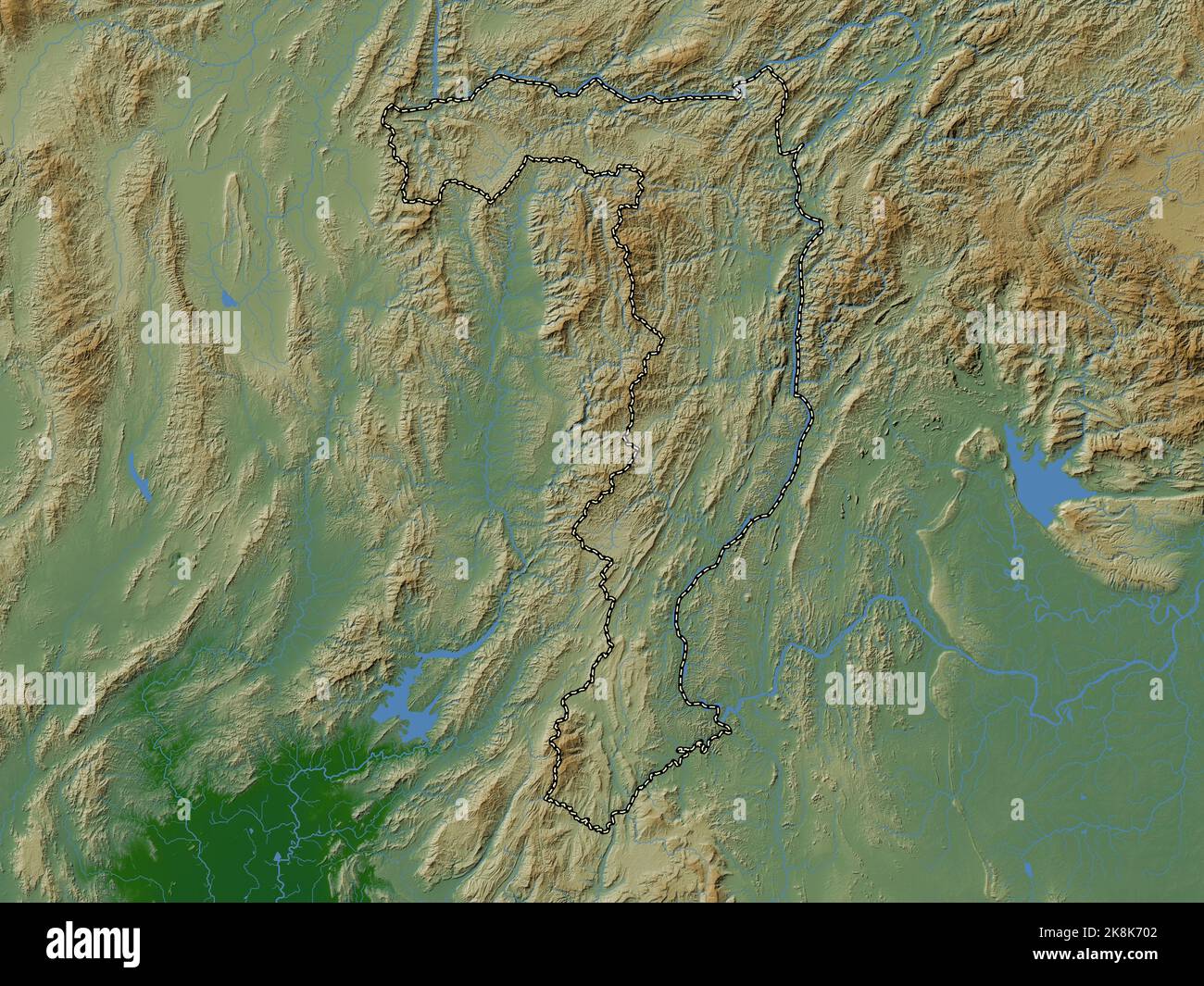 Xaignabouri, province of Laos. Colored elevation map with lakes and ...