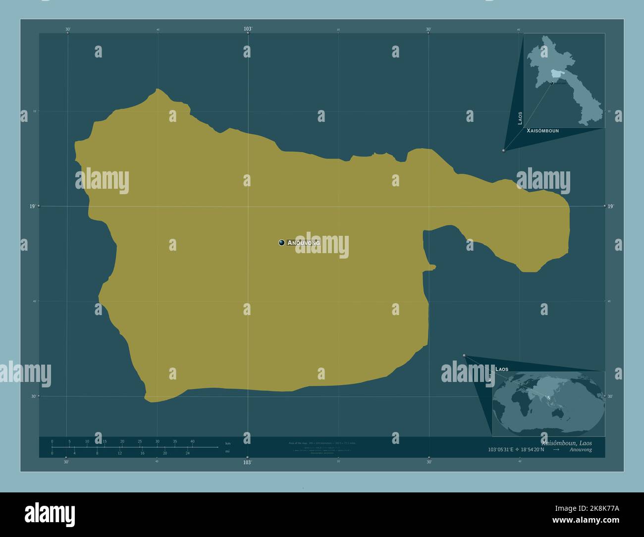 Xaisomboun, special region of Laos. Solid color shape. Locations and ...