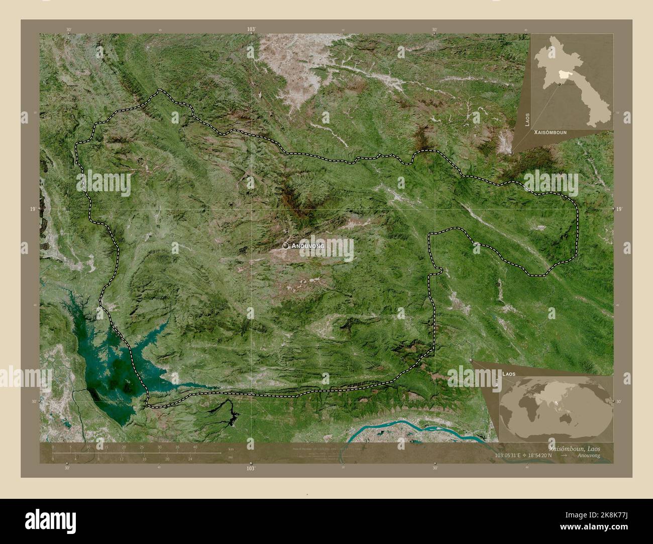 Xaisomboun, special region of Laos. High resolution satellite map ...