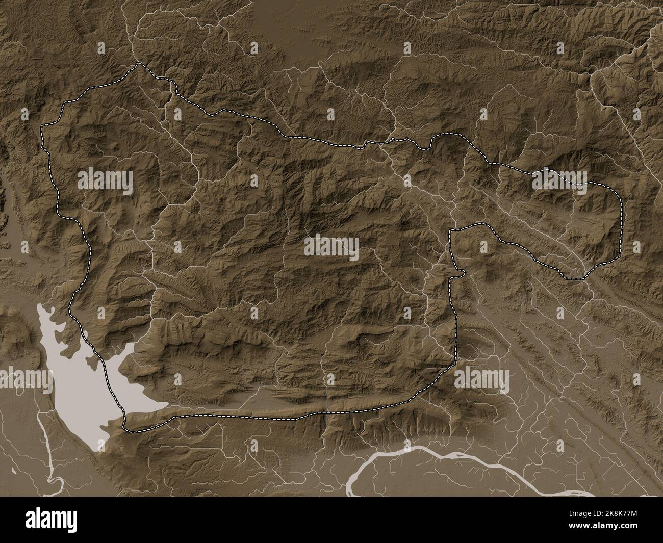 Xaisomboun, special region of Laos. Elevation map colored in sepia ...