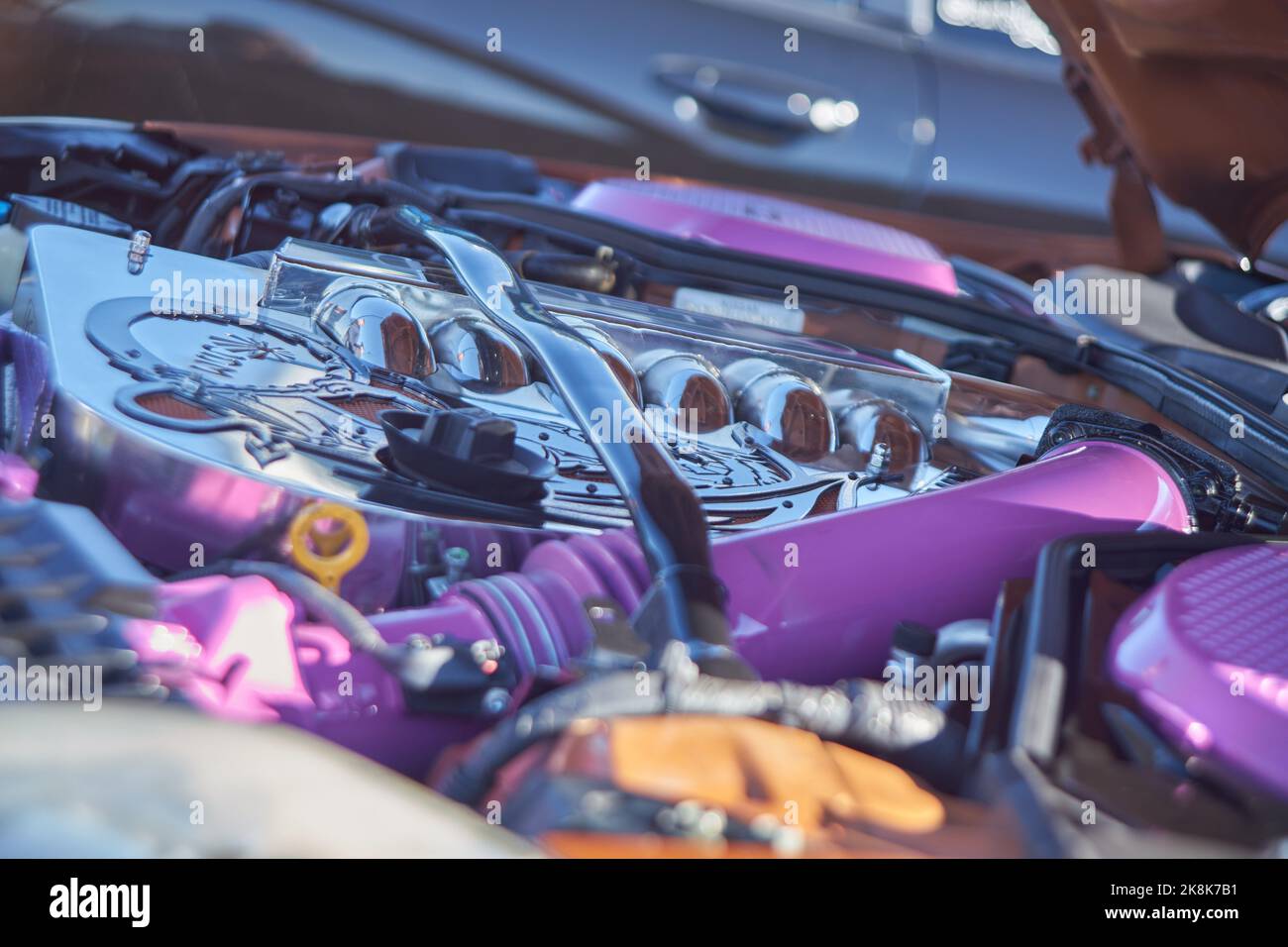 A close-up shot of an engine bay in a car Stock Photo - Alamy