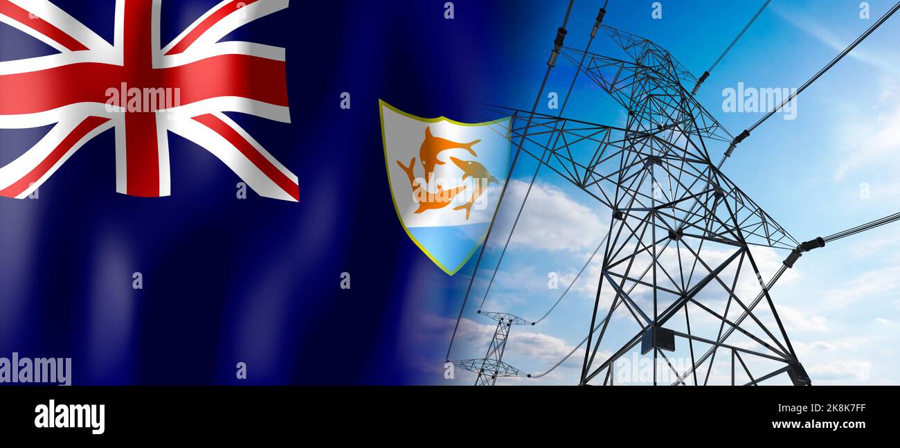 Anguilla - country flag and electricity pylons - 3D illustration Stock ...