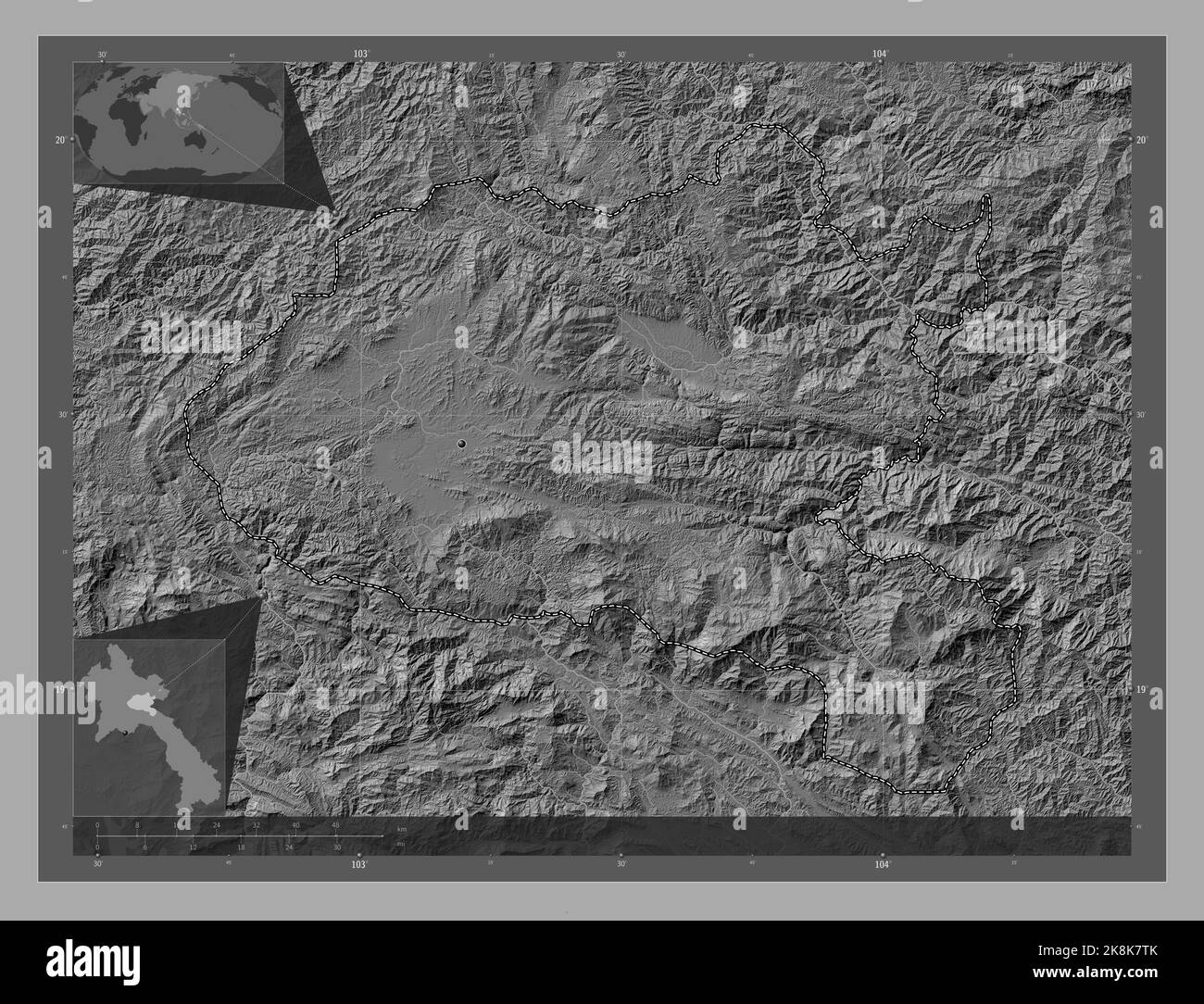 Xiangkhoang, province of Laos. Bilevel elevation map with lakes and ...