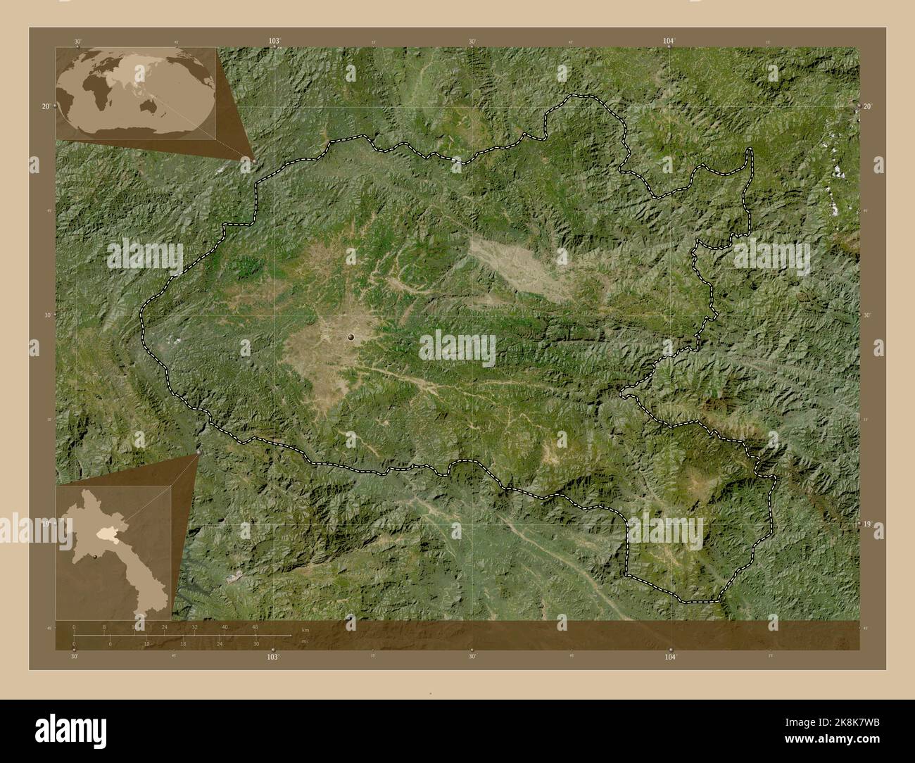 Xiangkhoang, province of Laos. Low resolution satellite map. Locations ...