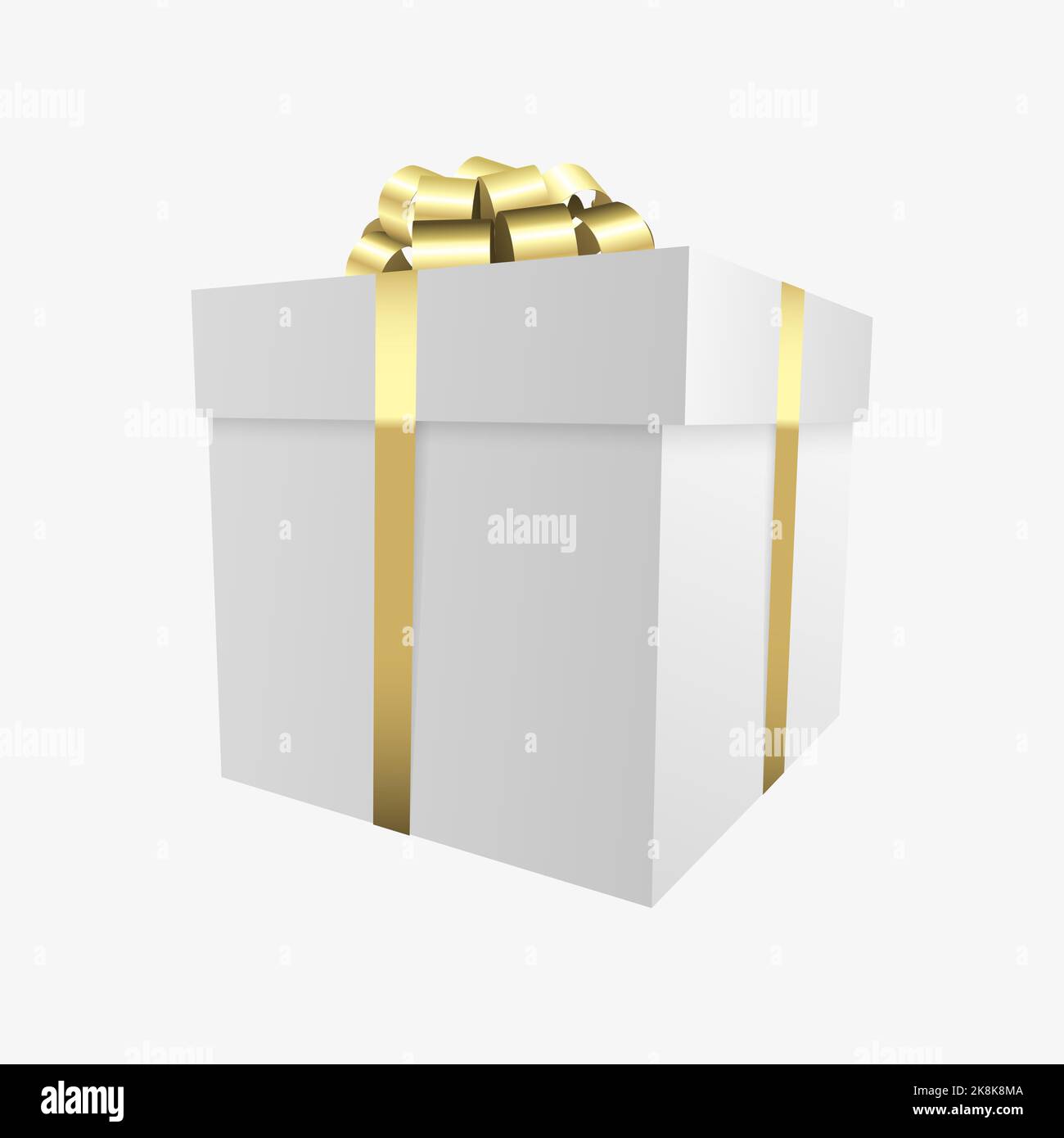 White gift box with a gold bow - Christmas and birthday present ...