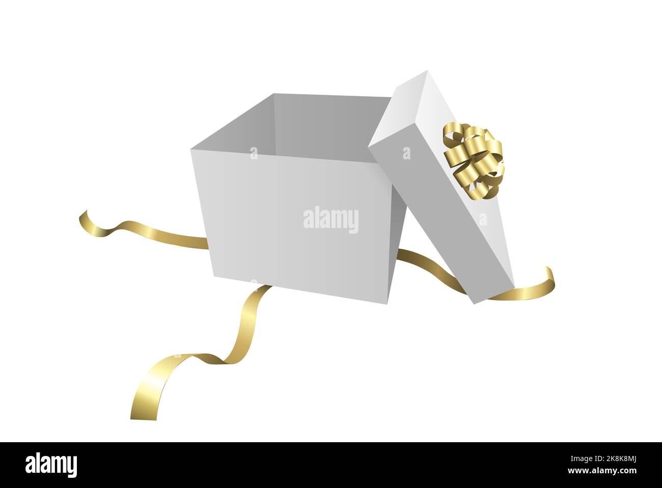 White open gift box with a gold bow - Christmas and birthday present ...