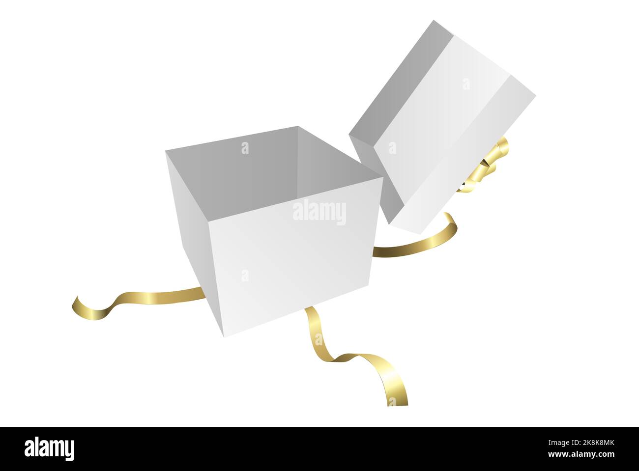 White open gift box with a gold bow - Christmas and birthday present ...