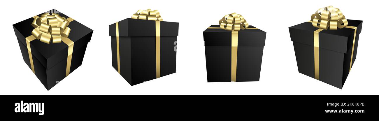 set of black gift boxes with a gold bow - Christmas and birthday ...