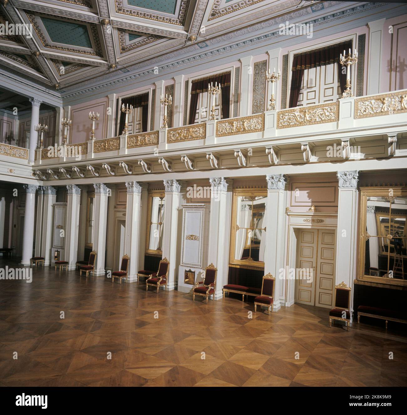 Oslo 1965: Interior from the large banquet hall in the Royal Castle ...