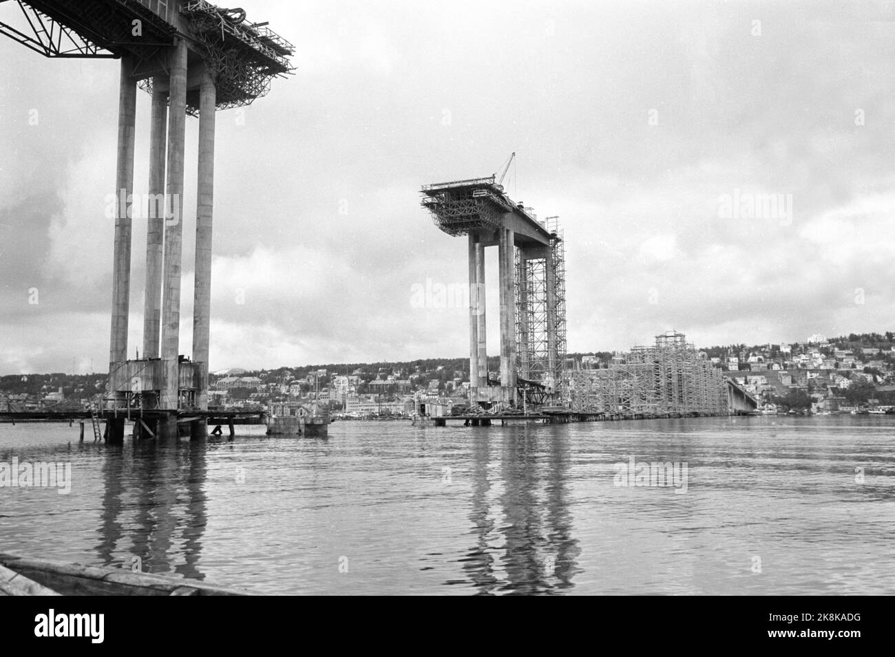 Tromsø, August 1959. Tromsøbrua under construction. The sail height is ...