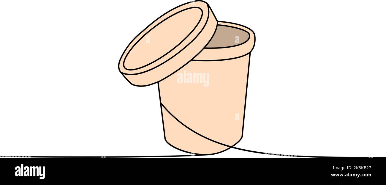 Ice Cream Cardboard Box One Line Colored Continuous Drawing Empty