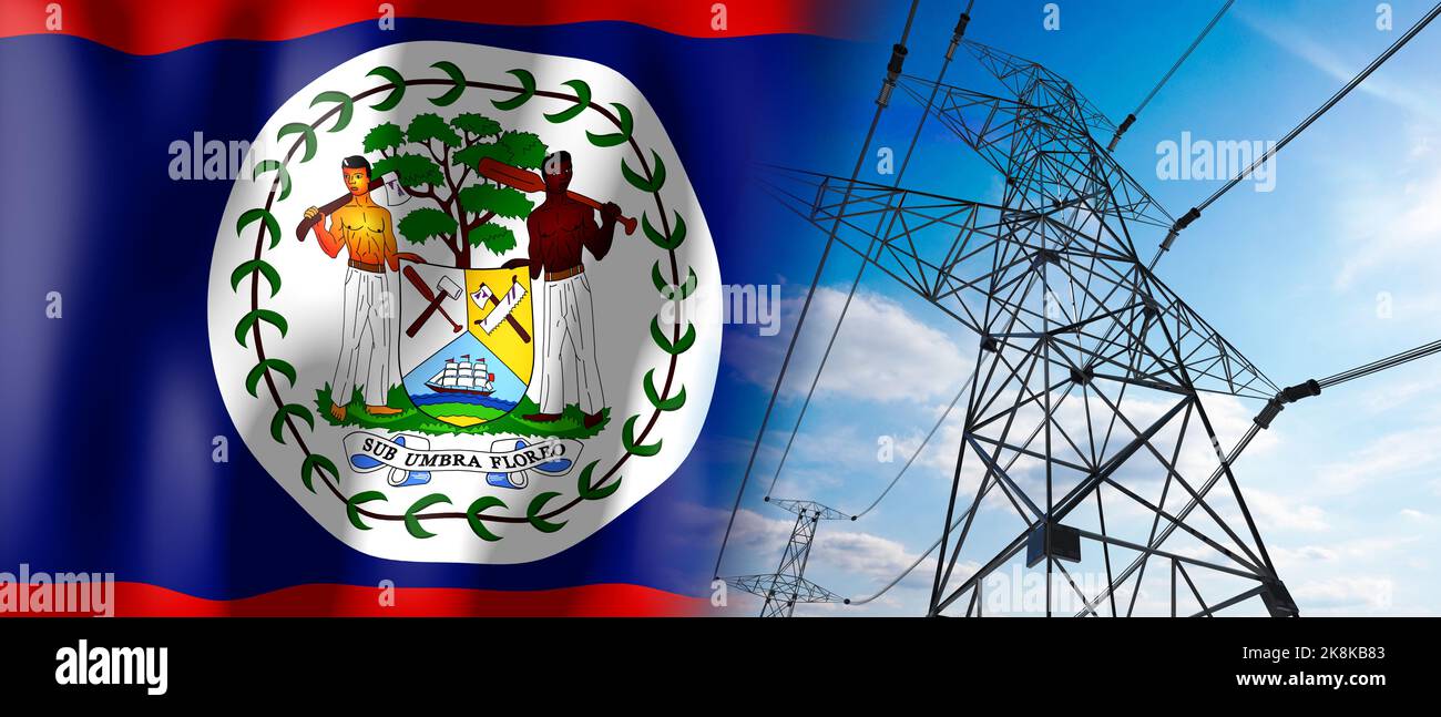 Belize - country flag and electricity pylons - 3D illustration Stock ...