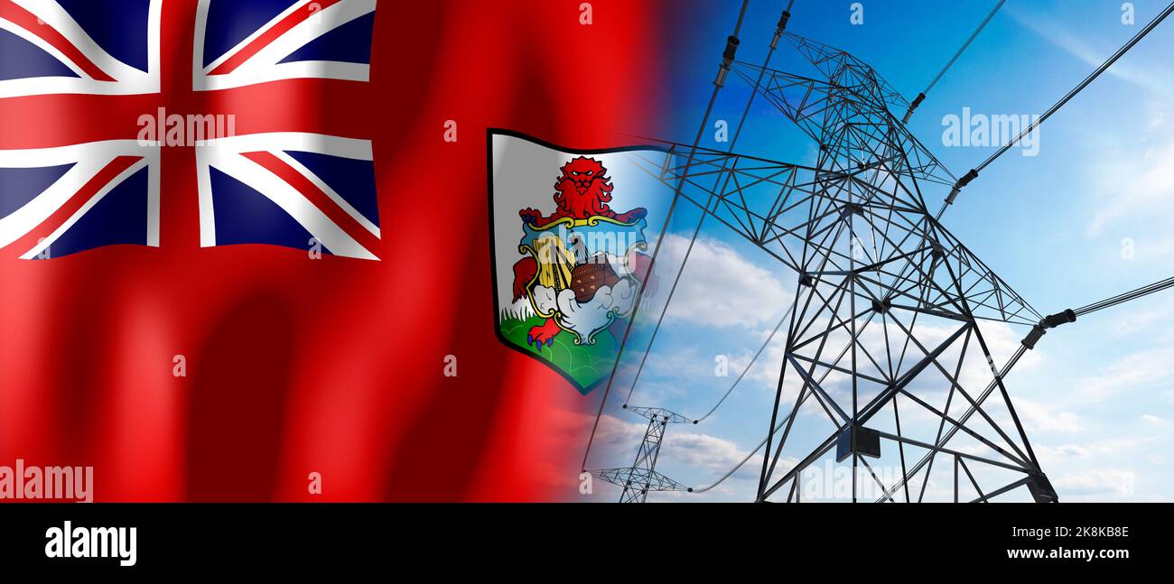 Bermuda - country flag and electricity pylons - 3D illustration Stock ...