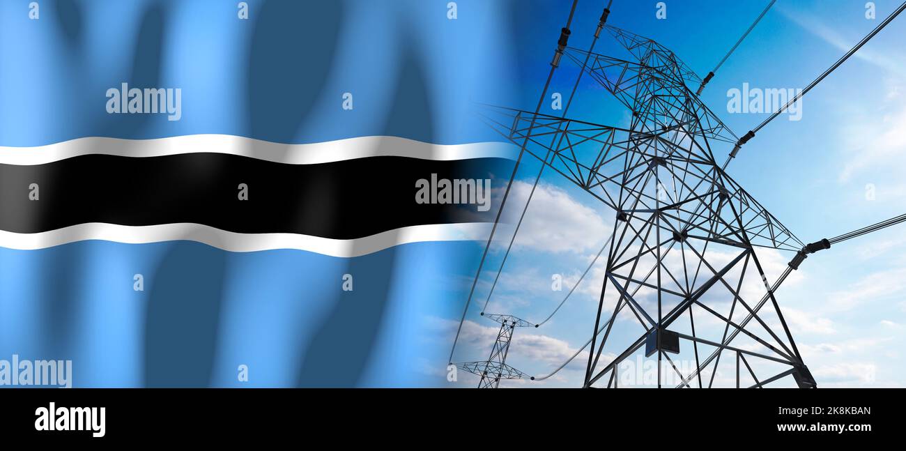 Botswana - country flag and electricity pylons - 3D illustration Stock ...