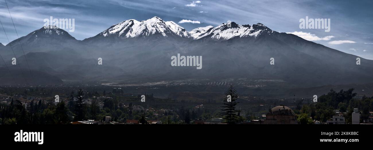 A panoramic shot of Misti mountain with Chachani and Picchu Picchu ...